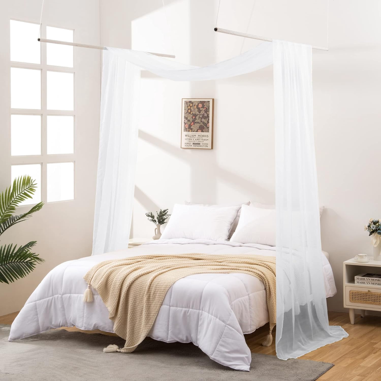 White Sheer Canopy Bed Scarf, Tulle Bed Canopy Curtains 144 Inch Long ...
