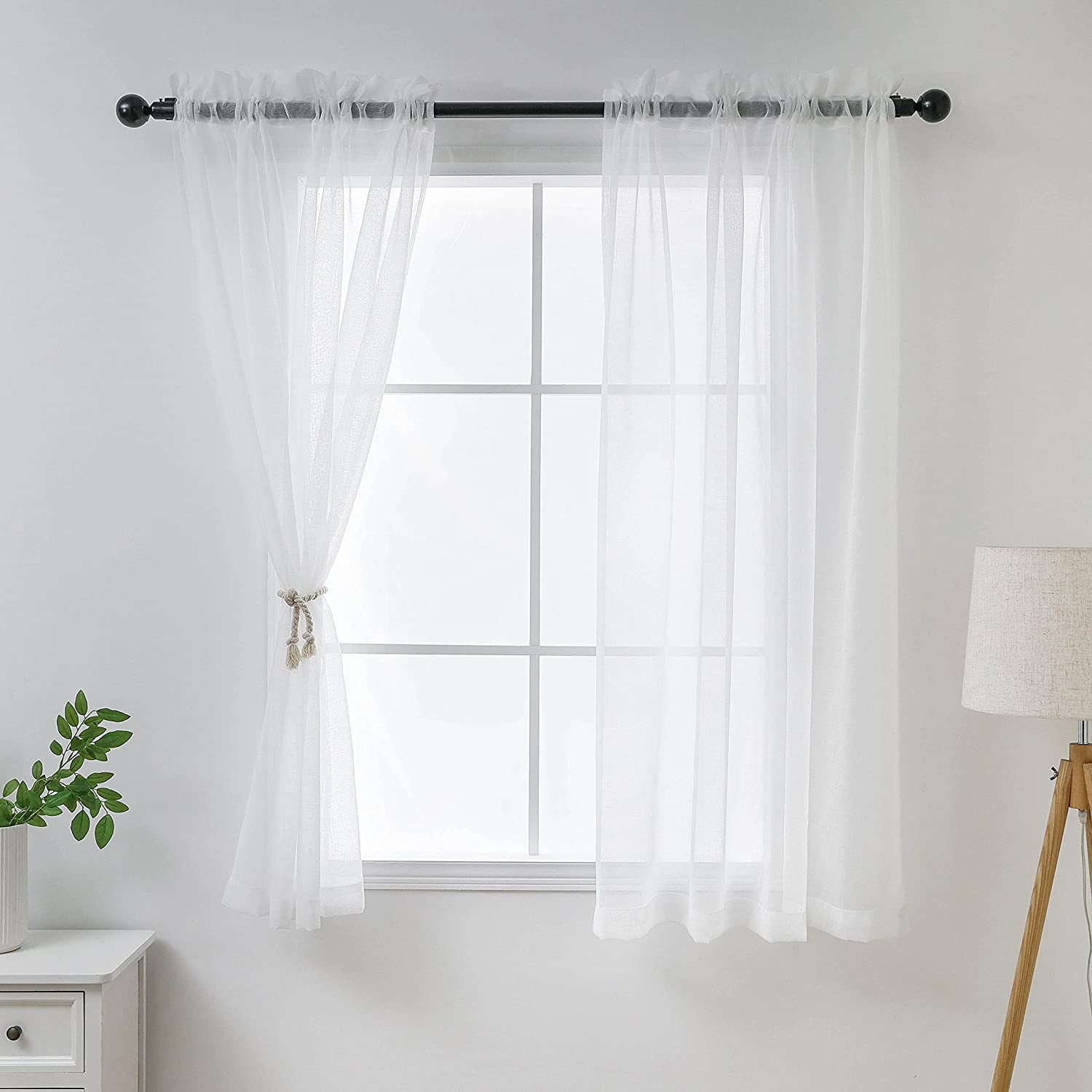 White Sheer Curtains 45 inch Length Sheer Window Panels for Bedroom ...