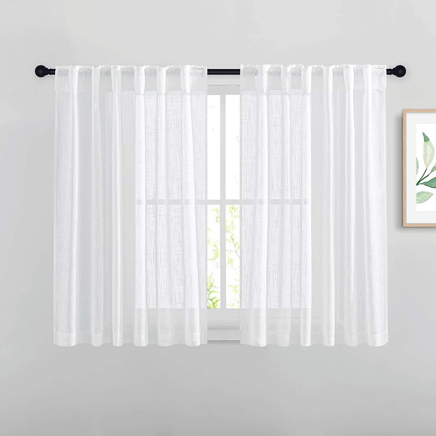 White Sheer Curtains 54 inch Length for Nursery, Rod Pocket & Back Tab ...