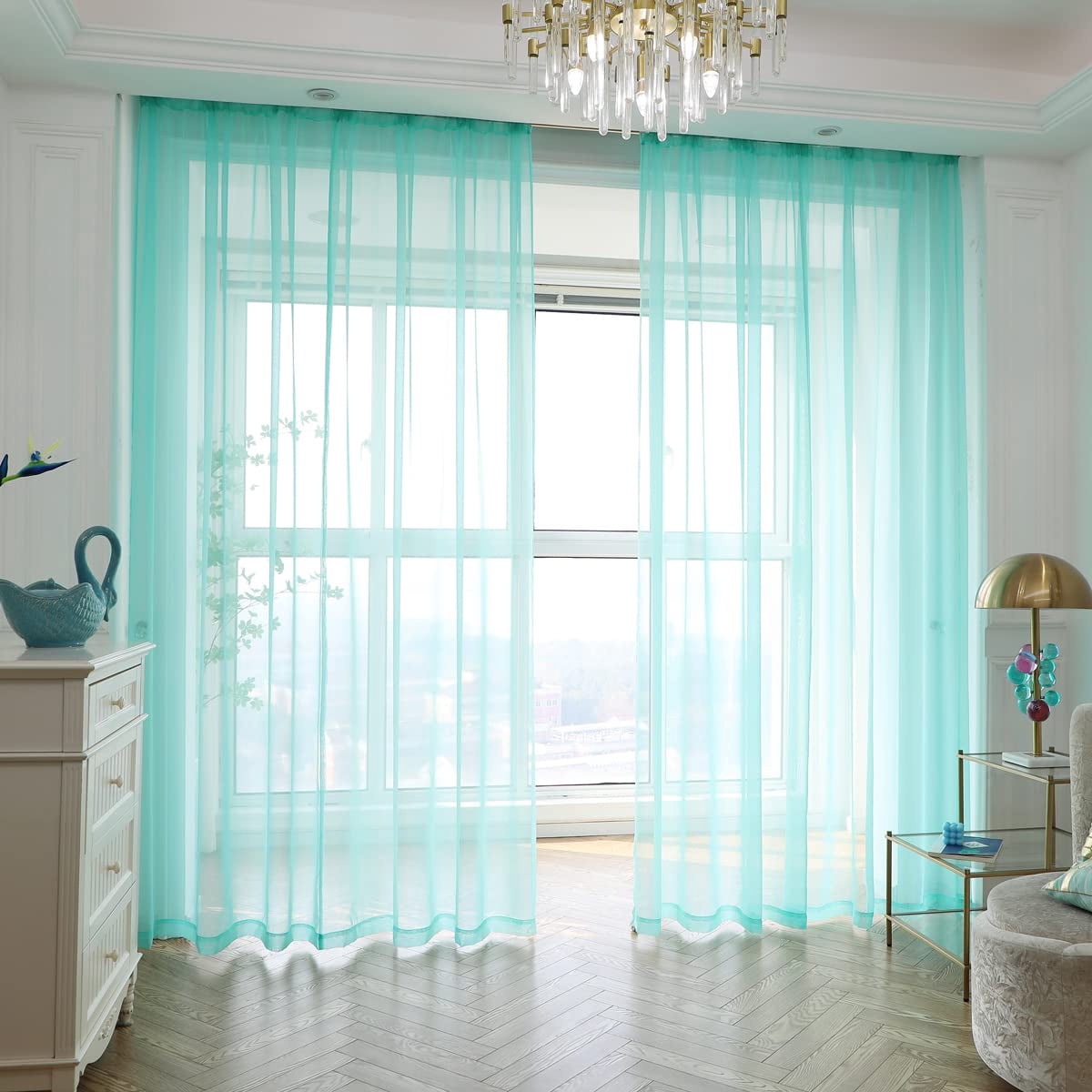 White Sheer Curtains 84 Inches Length 2 Panels Set Sheer White Curtains ...