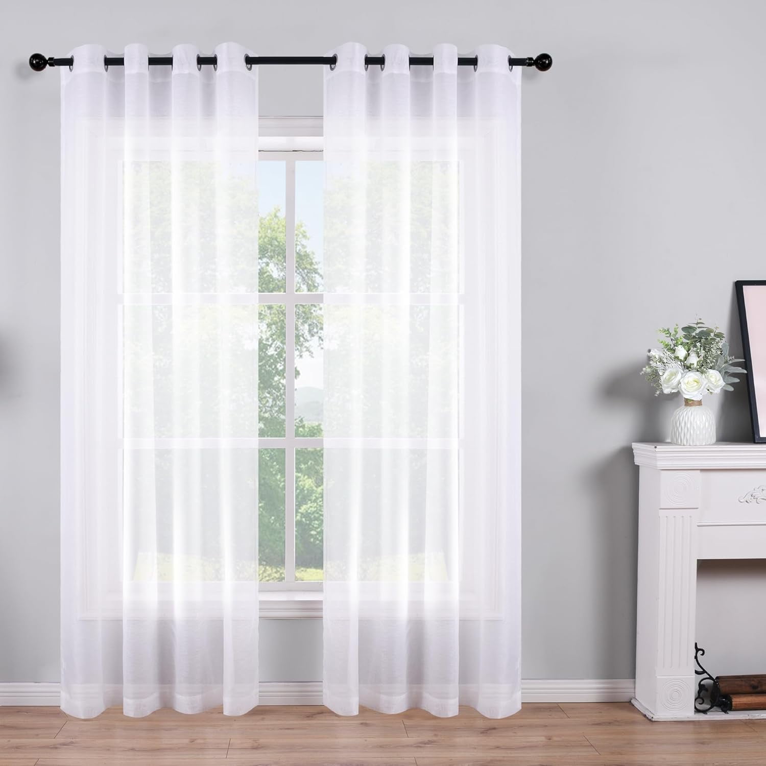 White Sheer Curtains 84 Inches Long Set 2 Panels Grommet Pair Faux ...