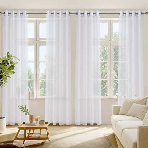 White Sheer Curtains 84 inches Long Grommet for Living Room, Light ...
