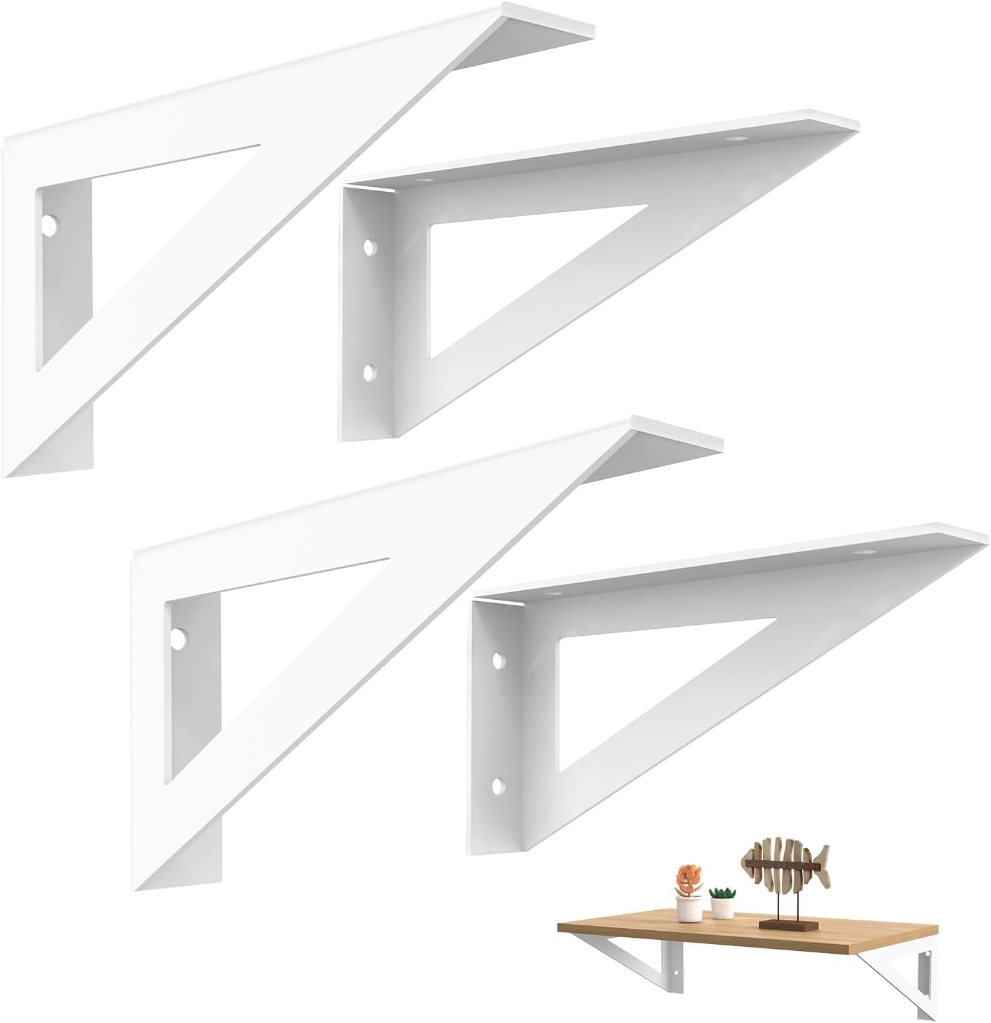White Shelf Brackets 8 x 4 Inch, 4 Pack Solid Shelf Brackets Reversible ...