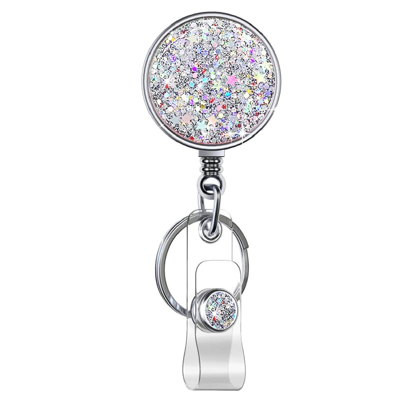 White Shimmering Powder Sequins Heavy Duty Badge Holder with ...