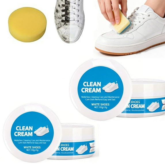 White Shoe Cleaner Cream,Multipurpose No-Wash Solid Comes With Sponge ...