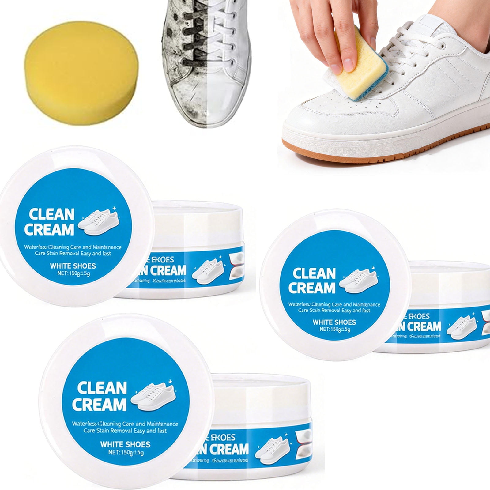 White Shoe Cleaner Cream,Multipurpose No-Wash Solid Comes With Sponge ...