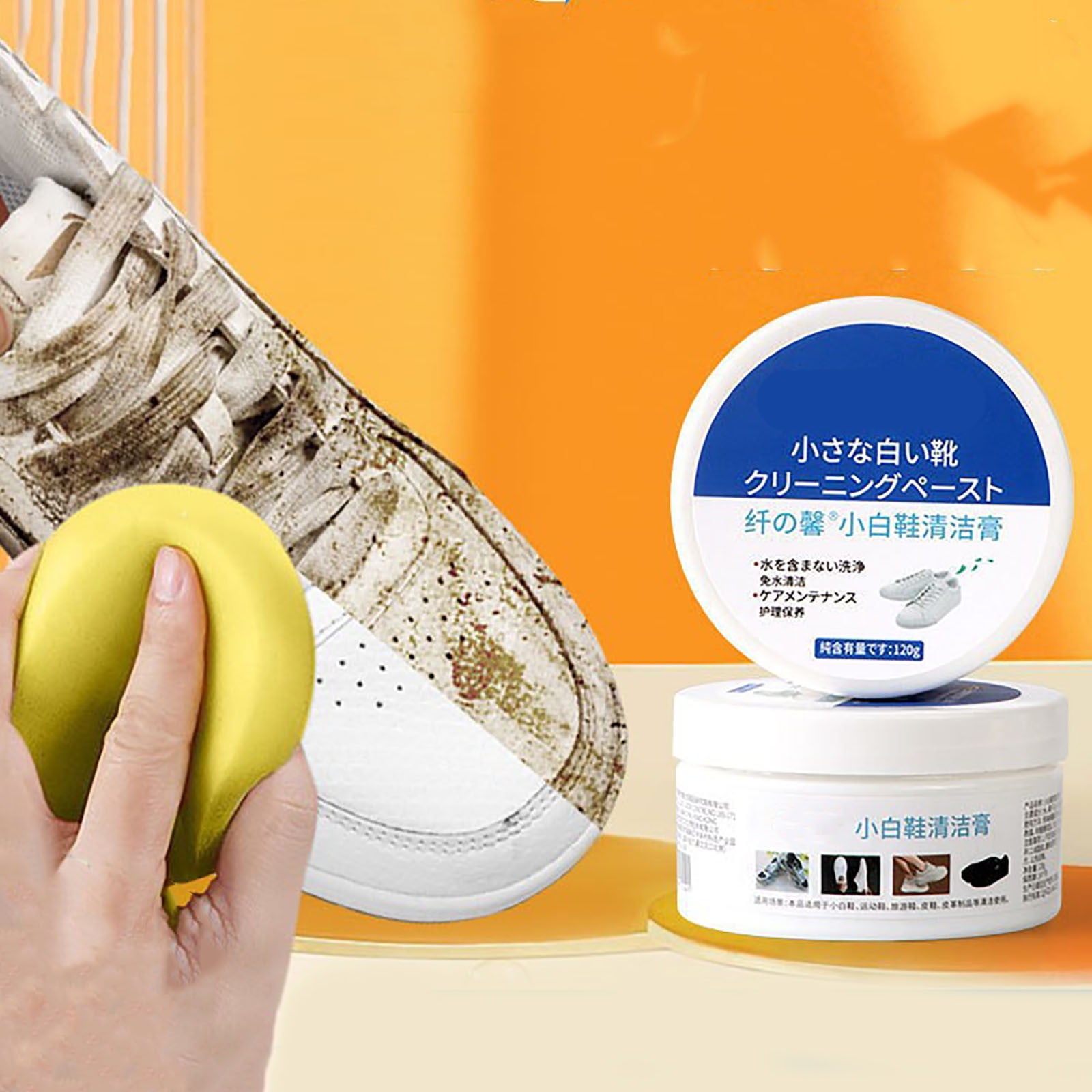 White Shoe Cleaning Cream, Built-In Sponge Wipe, Quick Dry Formula, Non ...