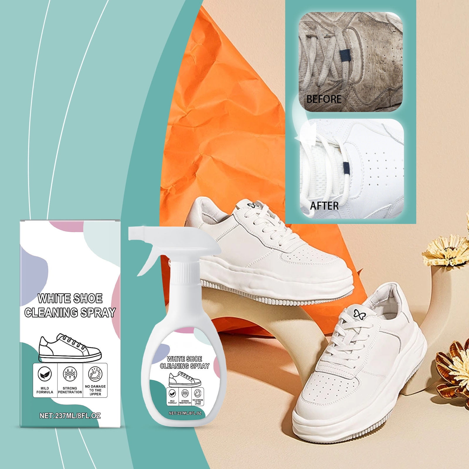 White Shoe Foam Cleaner,Portable 400ml Spray,Quick Drying,Non-Toxic ...