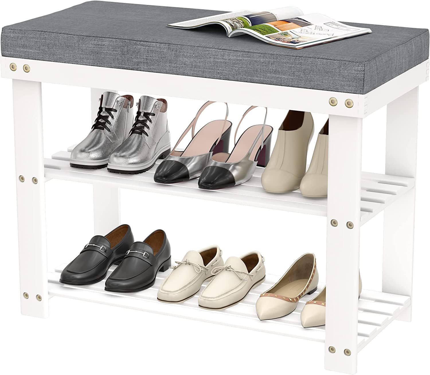 White Shoe Rack Bench for Entryway - Bench with Shoe Storage Front Door ...