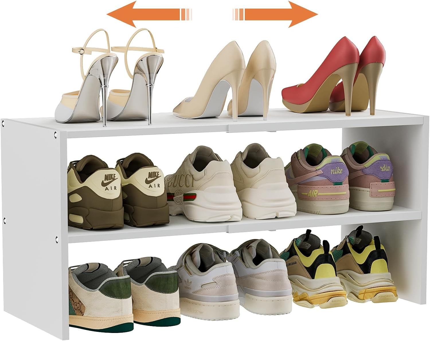 White Shoe Rack Organizer For Closet, 2-Tier Expandable Shoe Shelf ...