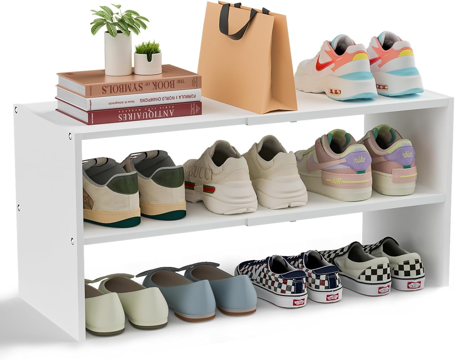 White Shoe Rack Organizer for Closet, 2-Tier Expandable Shoe Shelf ...