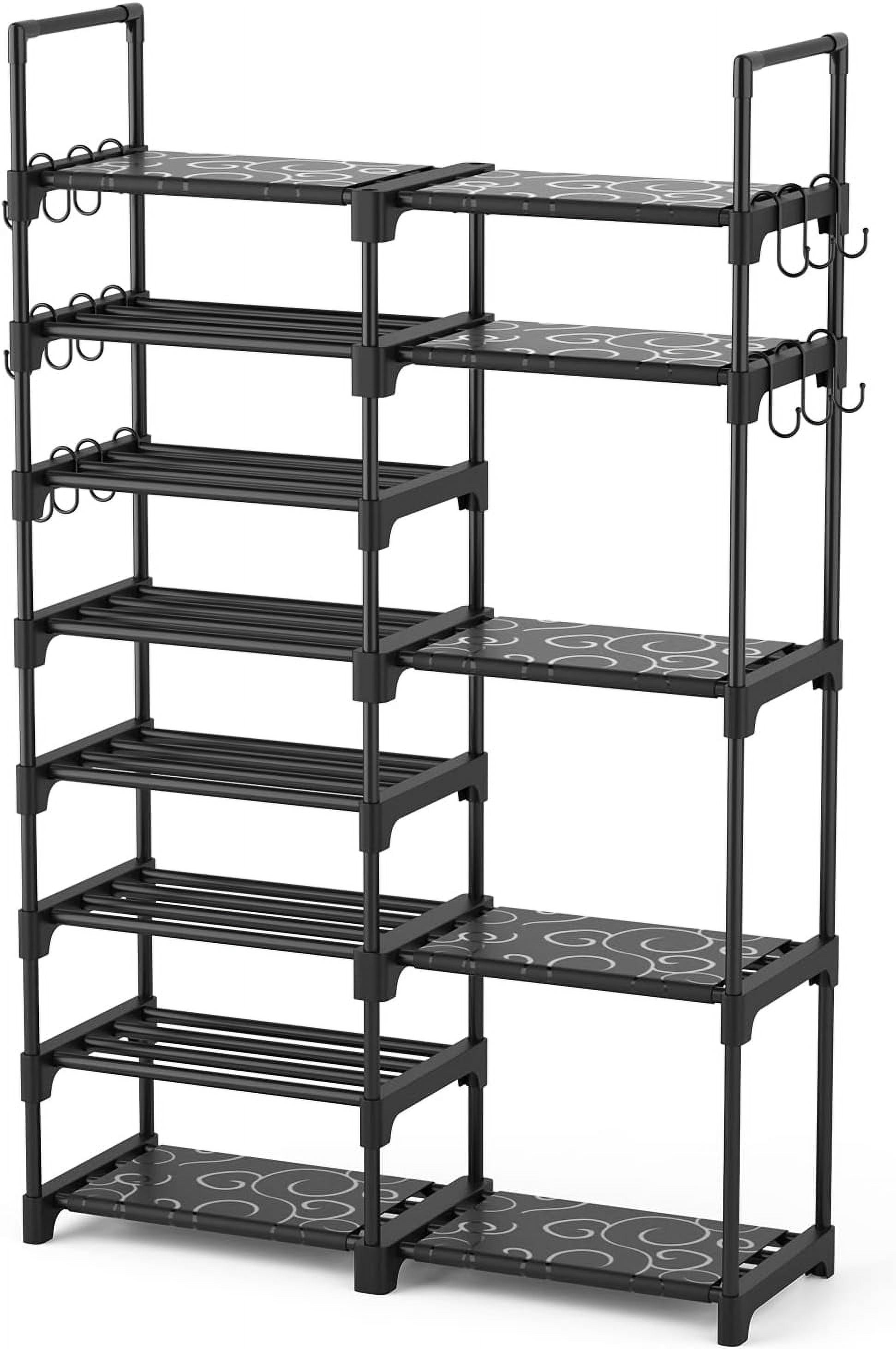 White Shoe Rack, Tall Metal Shoe Rack for Entry Closet Garage, 8-Layer ...