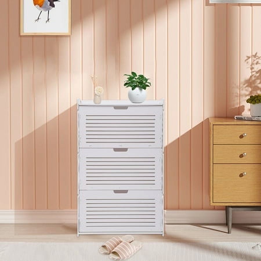White Shoe Storage Cabinet Organizer with 3 Flip Drawers for Entryway ...