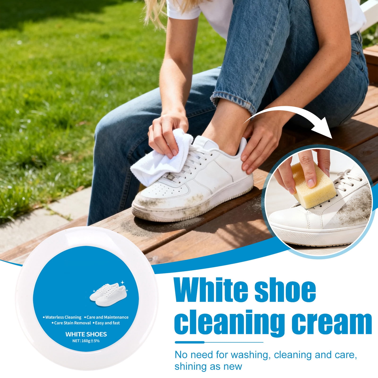 White Shoes Cleaning Cream + Sponge For Sneakers & Sports Shoes, Stain ...