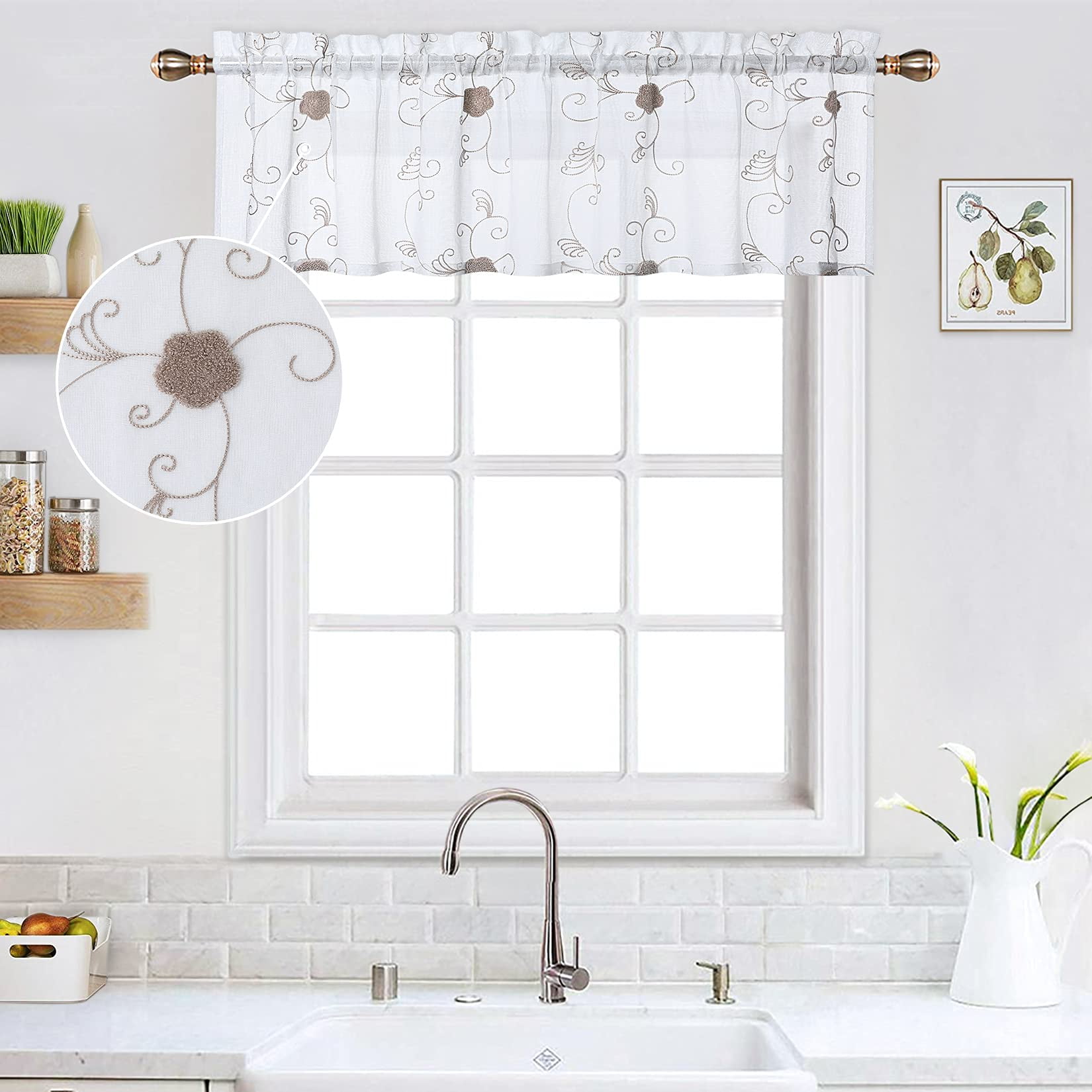 White Short Curtains 24 Inch Length for Small Window, Floral ...