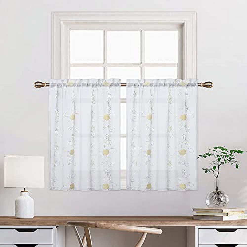 White Short Curtains 24 Inch Length for Small Window, Floral ...