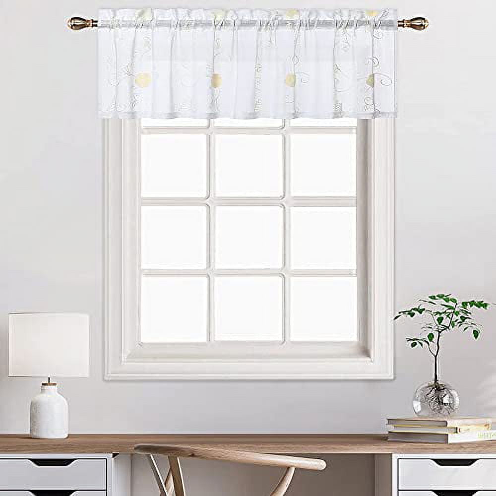 White Short Curtains 24 Inch Length for Small Window, Floral ...