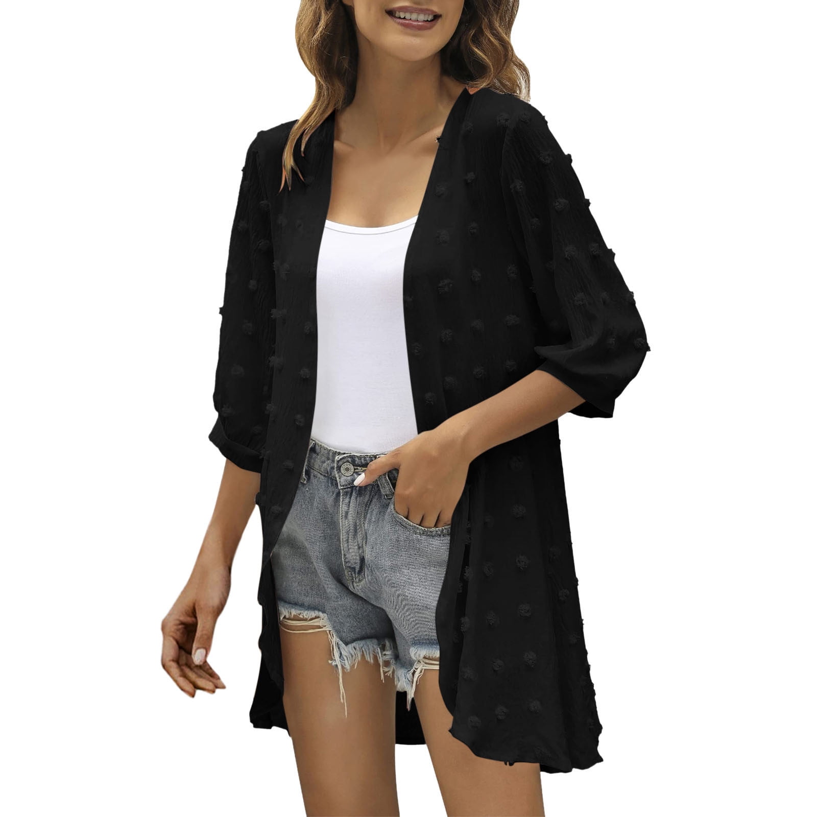 White Short Sleeve Cardigan Plus Size Shrugs For Women Solid Shrug For ...