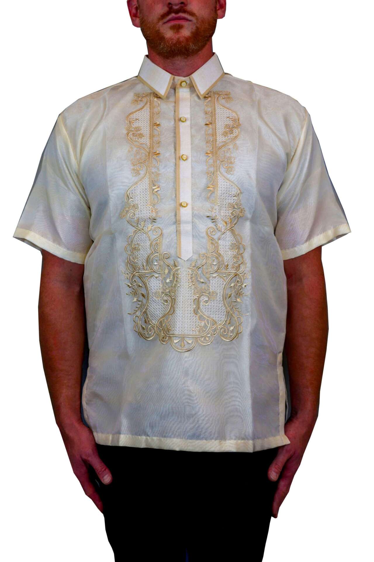 White Short Sleeve Organza Barong Tagalog - Walmart.com