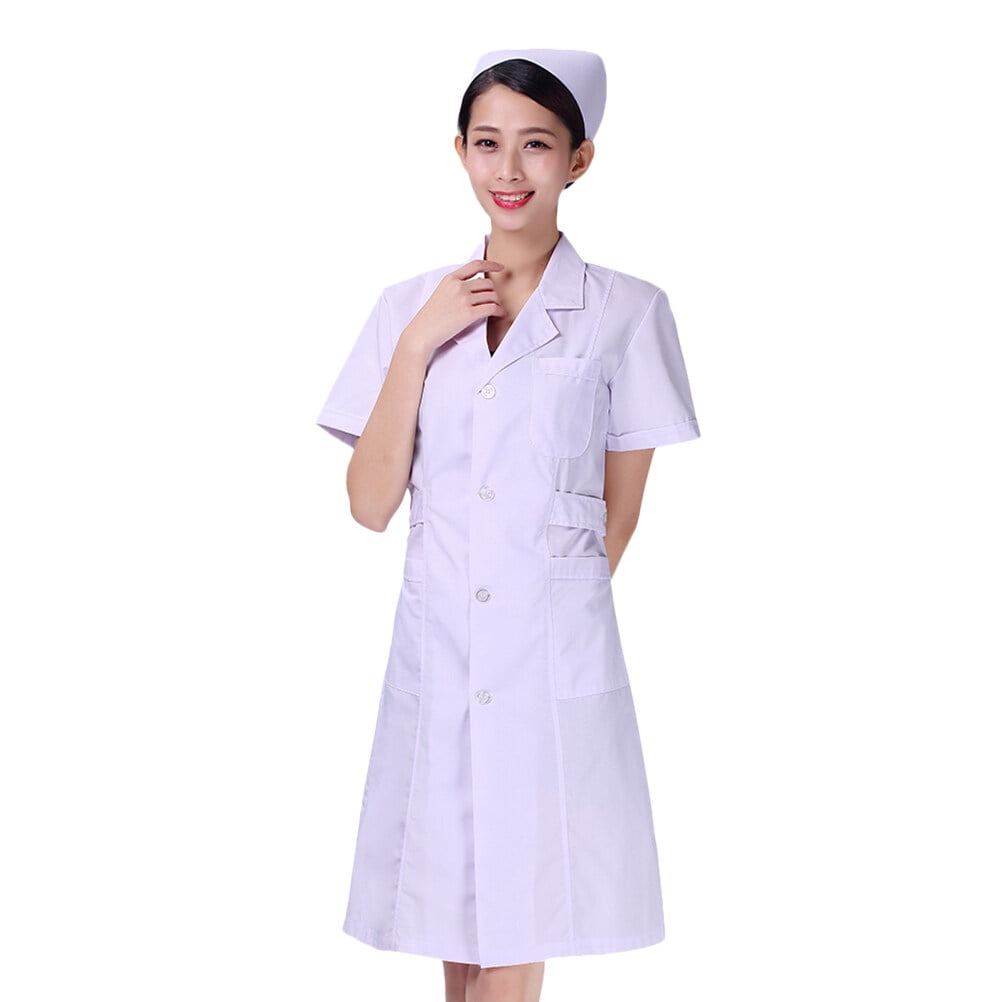 White Short Sleeve Uniform Beautician Nursing White Coat Cotton ...