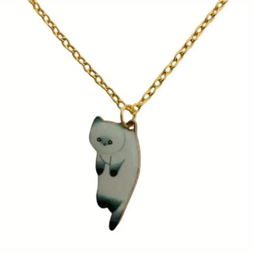 White Siamese Cat Necklace Gold Chain Cute Kitten Kitty Kittie Hanging ...