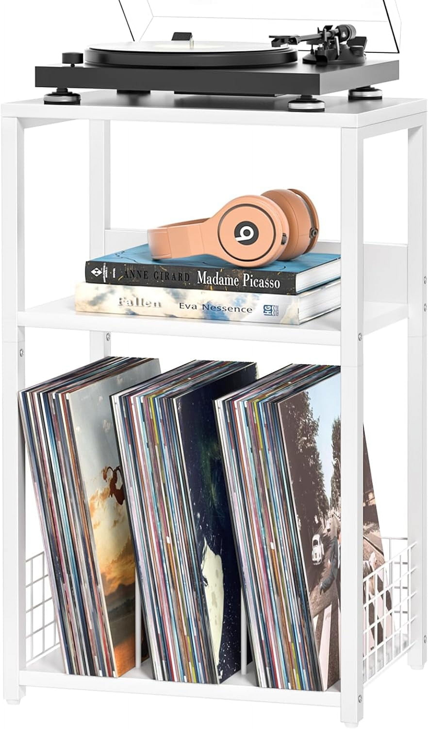 White Side Table,Small Printer Stand with Storage Shelf,3 Tier ...