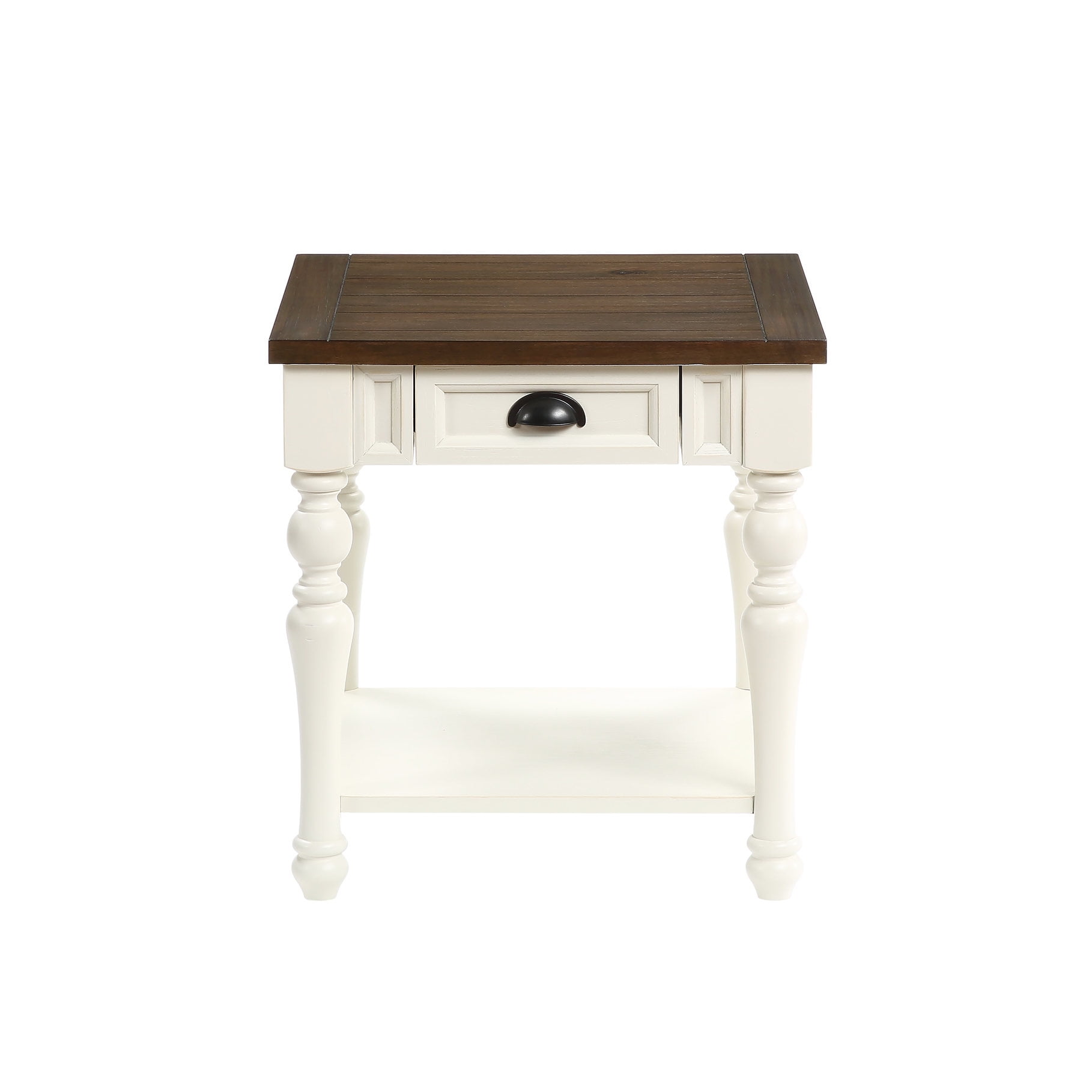 White Side Table for Bedroom with Plastic Glides and Two - tone Wood ...