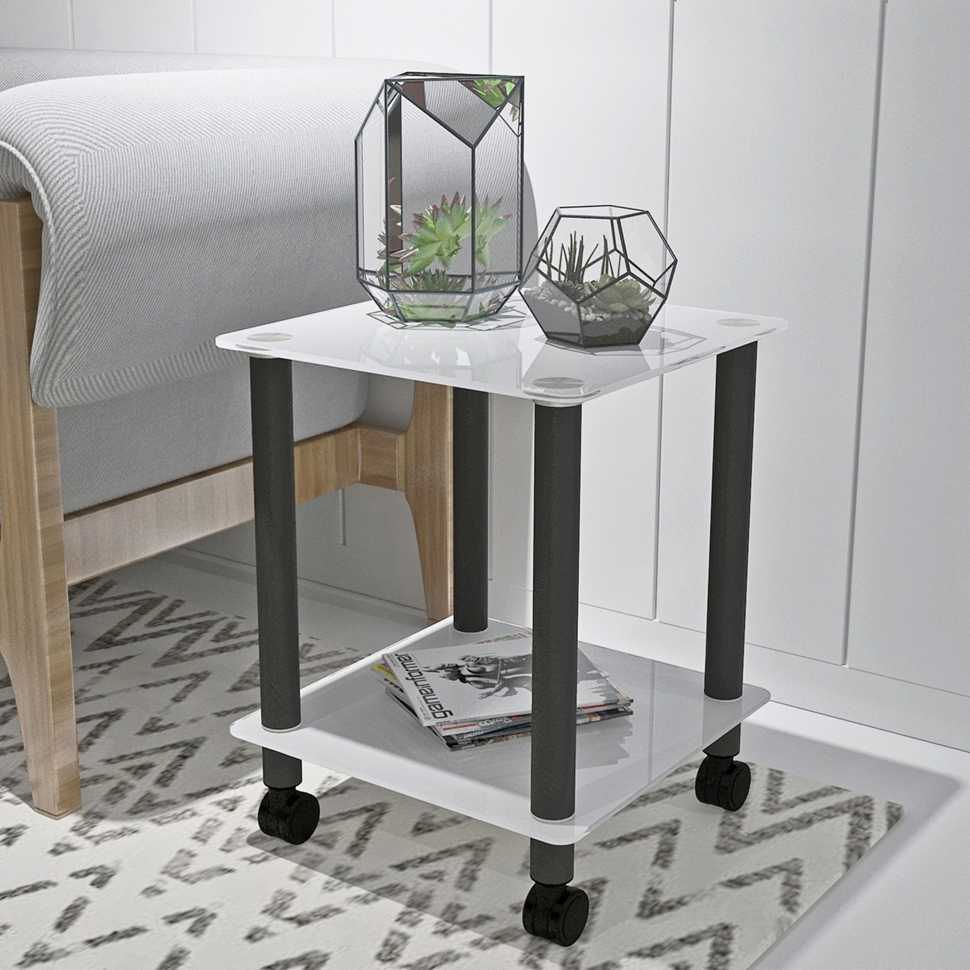 White Side Table with Open Storage Shelve for Bedroom Modern Bedside ...