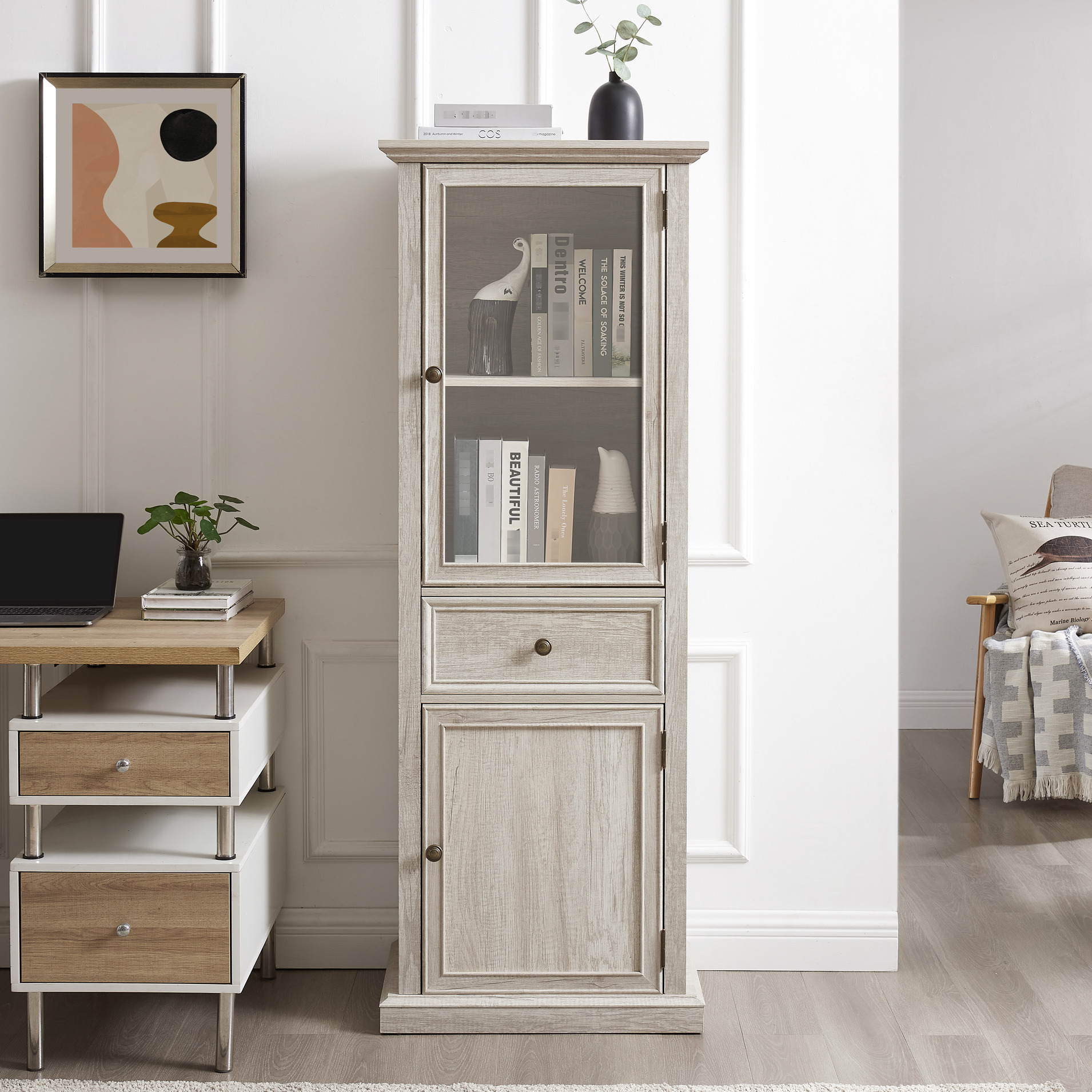 White Sideboard Cabinet With Drawer Storage - Enhances Living Room ...