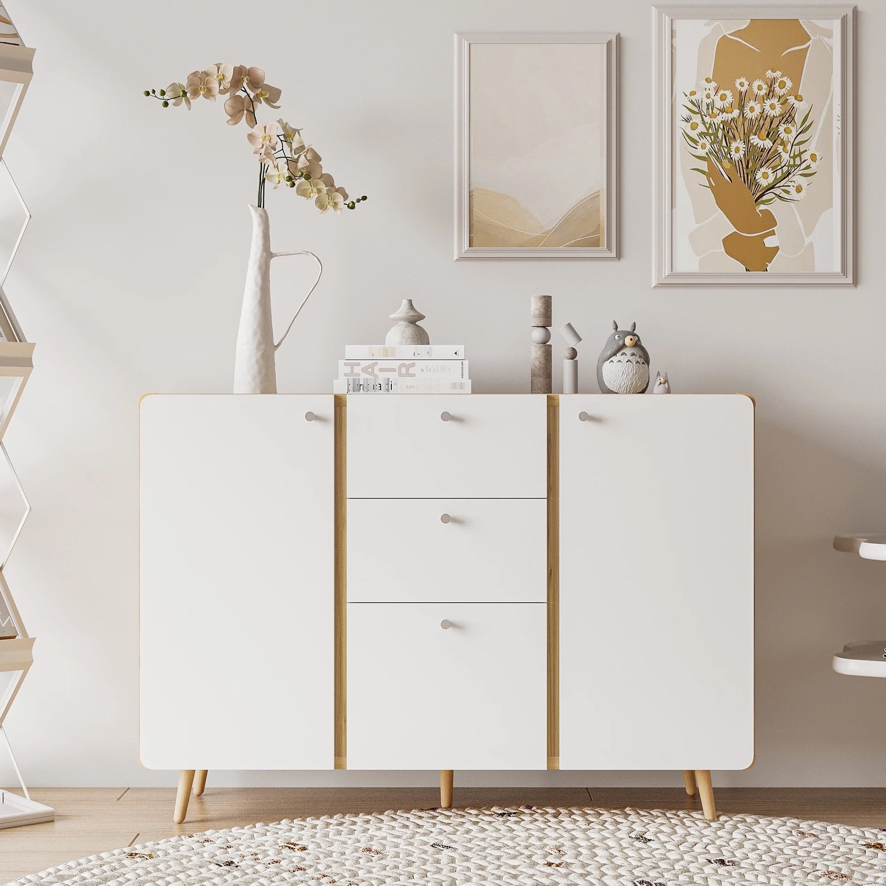 White Sideboard with Fluted Design | For Living & Dining Areas, Hold Up ...