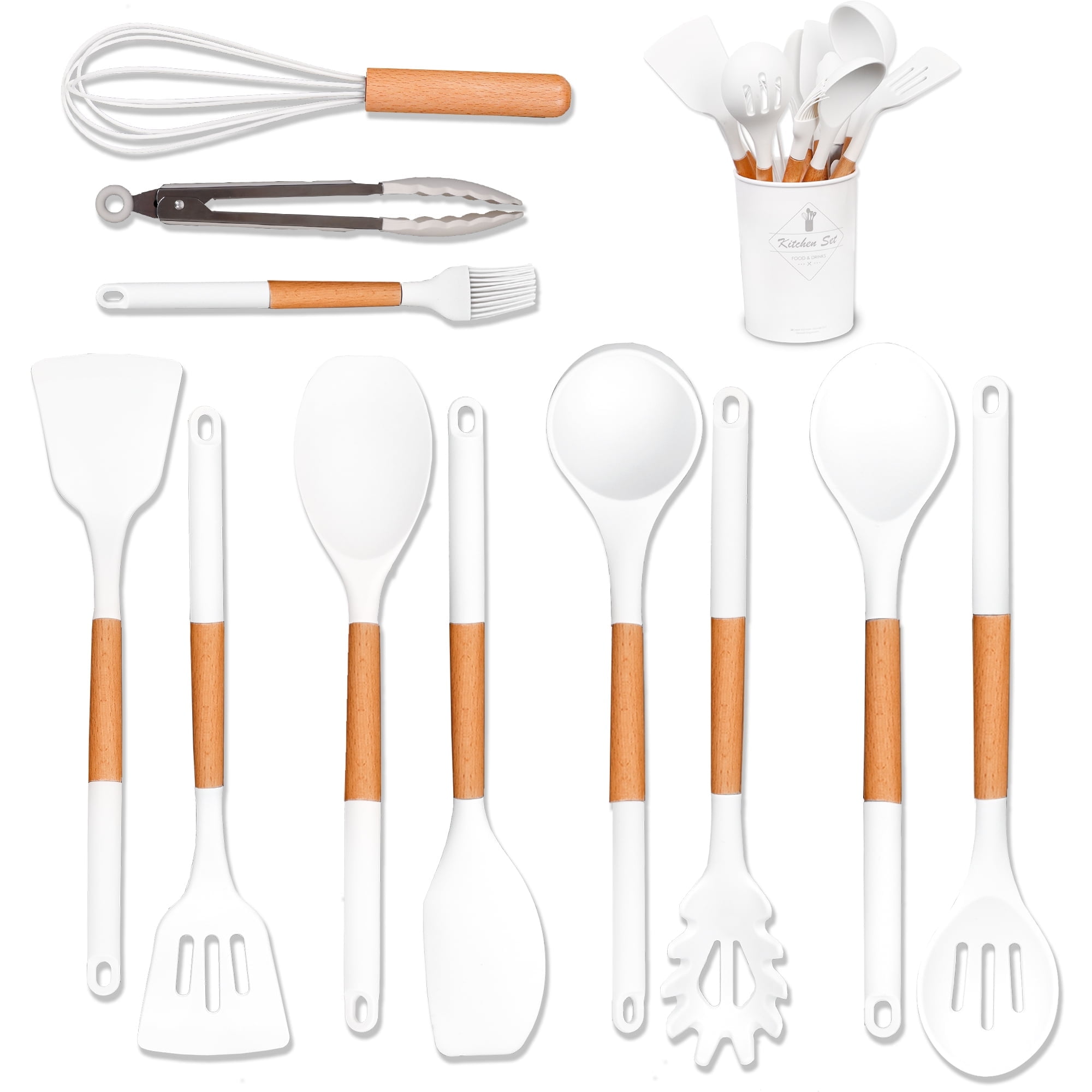 DIIG White Silicone Cooking Utensil Set 12-Pack, Heat Resistant, BPA ...