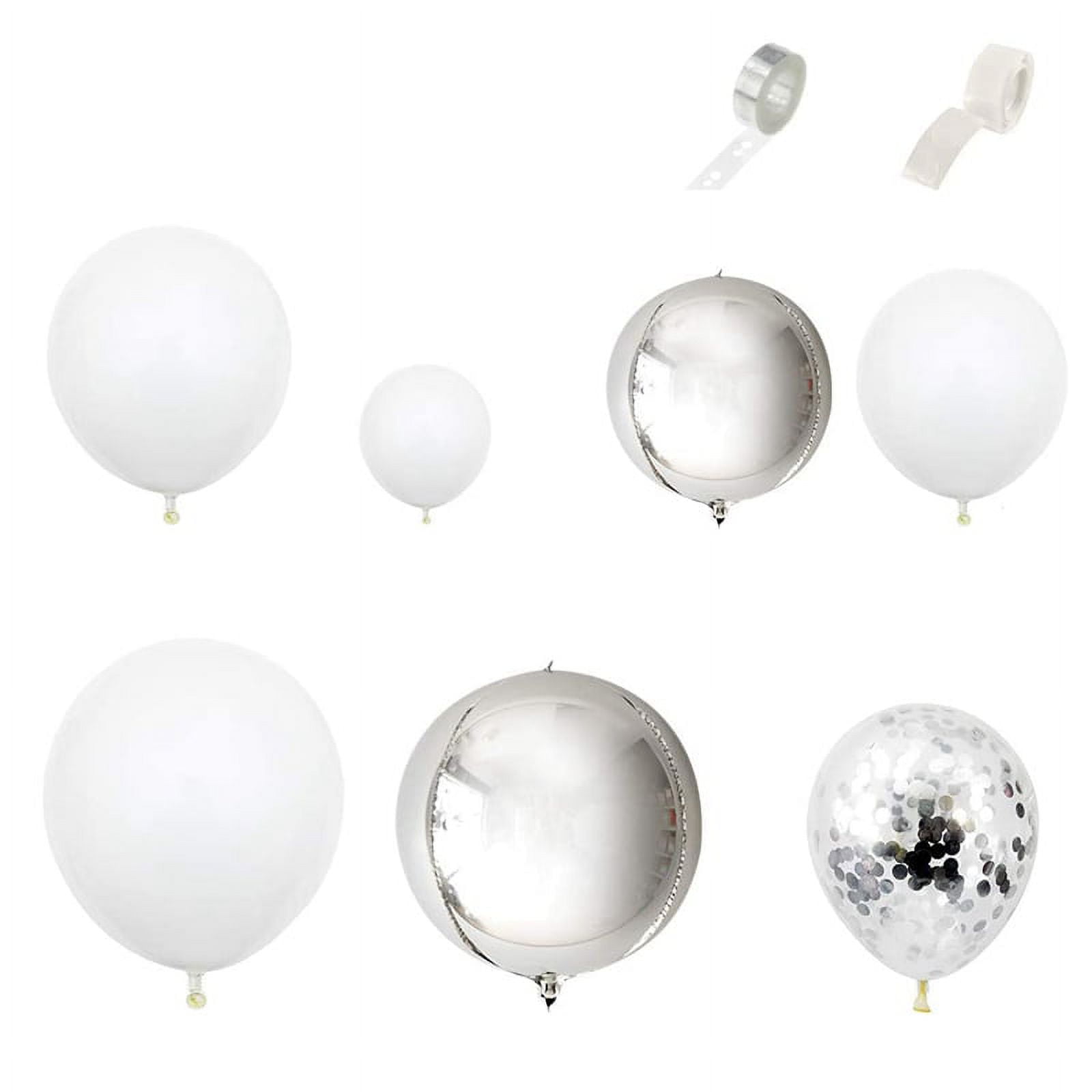 White Silver Arch Kit-125 Pieces Maca White Silver Confetti Balloons ...