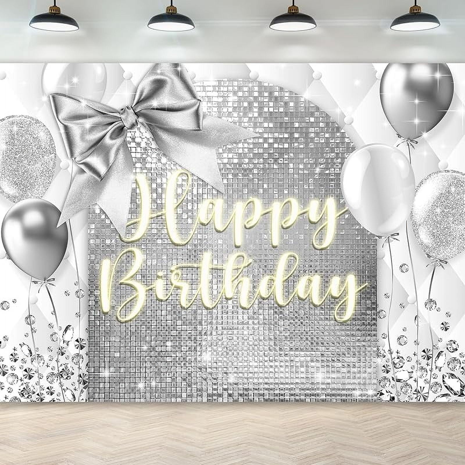 White and Silver Birthday Backdrop Photography Women Girls Happy ...