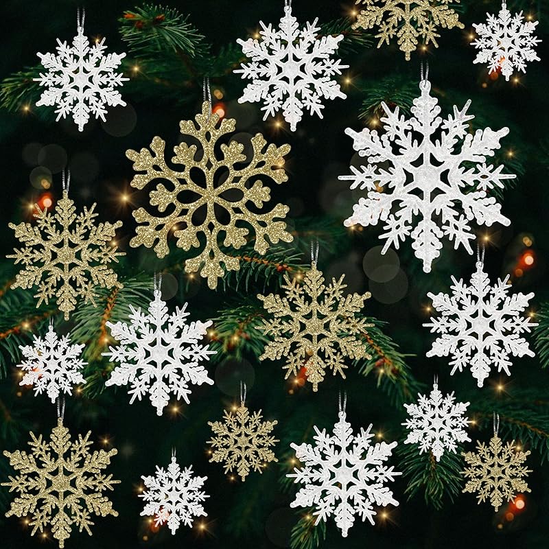 White and Silver Christmas Snowflake Ornaments- 36Pcs Plastic Glitter ...