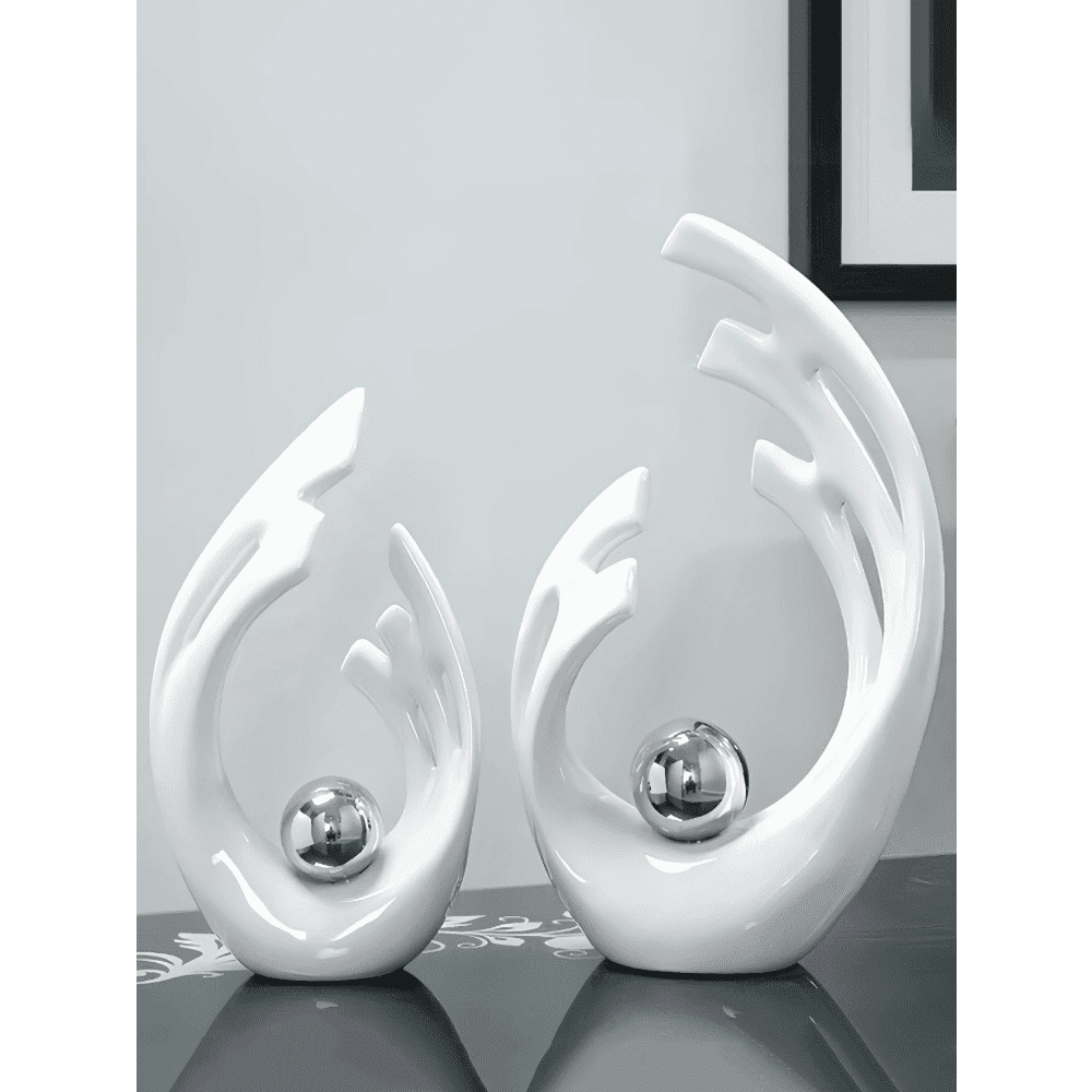 White With Silver Home Decor Items, Mid-Century Modern Decor Table ...