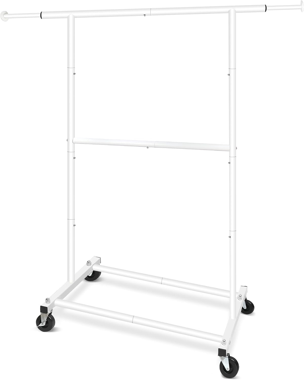 White Simple Standard Double Rod Rolling Clothing Garment Rack for ...