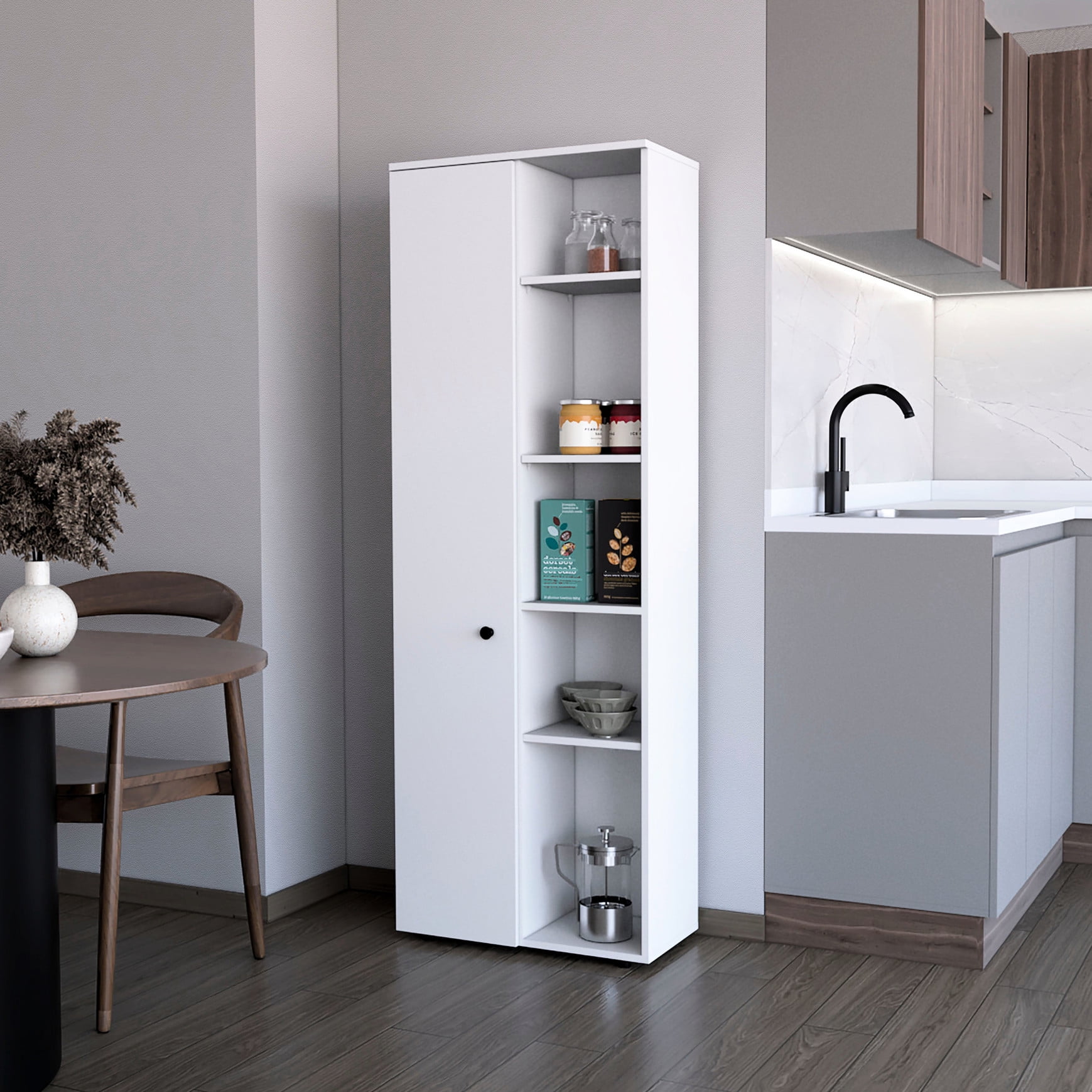 White Single-Door Pantry for Kitchen Storage - Keep Kitchen Neat with ...
