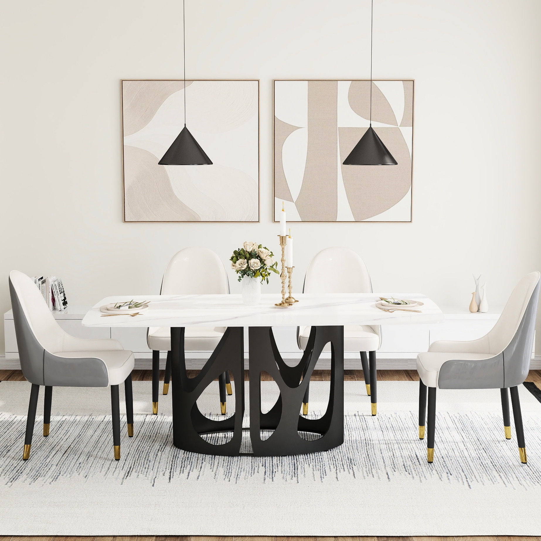 White Sintered Stone Rectangular Table+Sturdy Metal Base"-"Dining Room ...