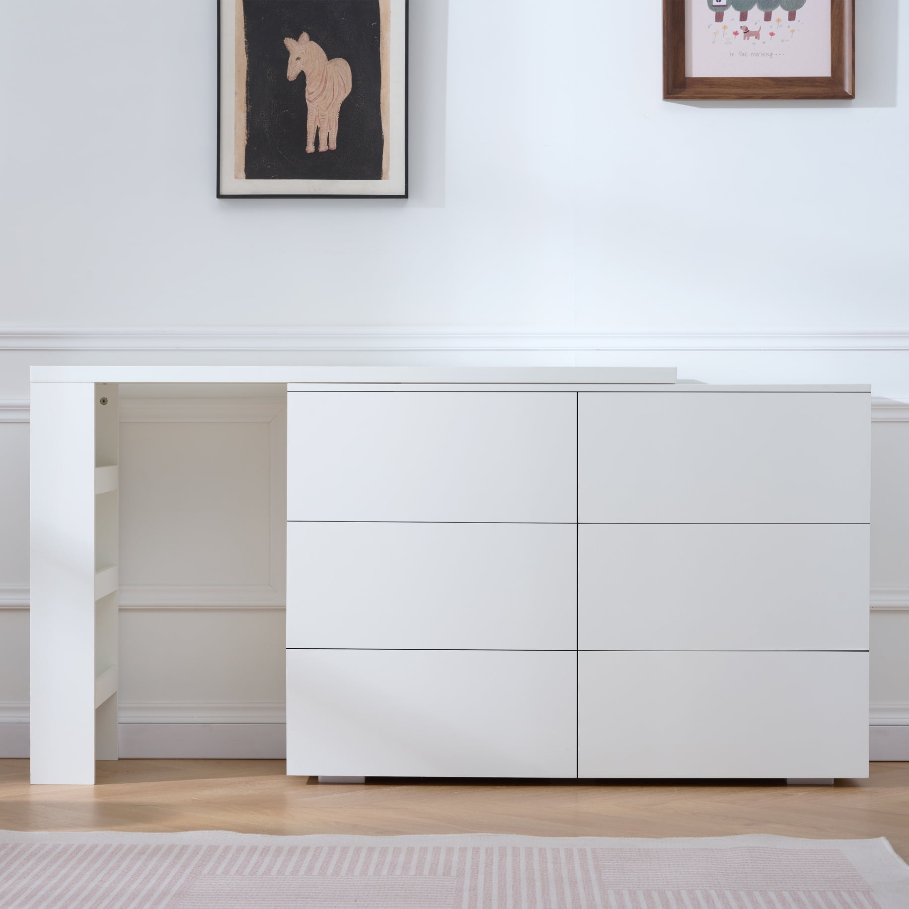 White Six-Drawer Desk with Removable Desktop and Three Storage ...