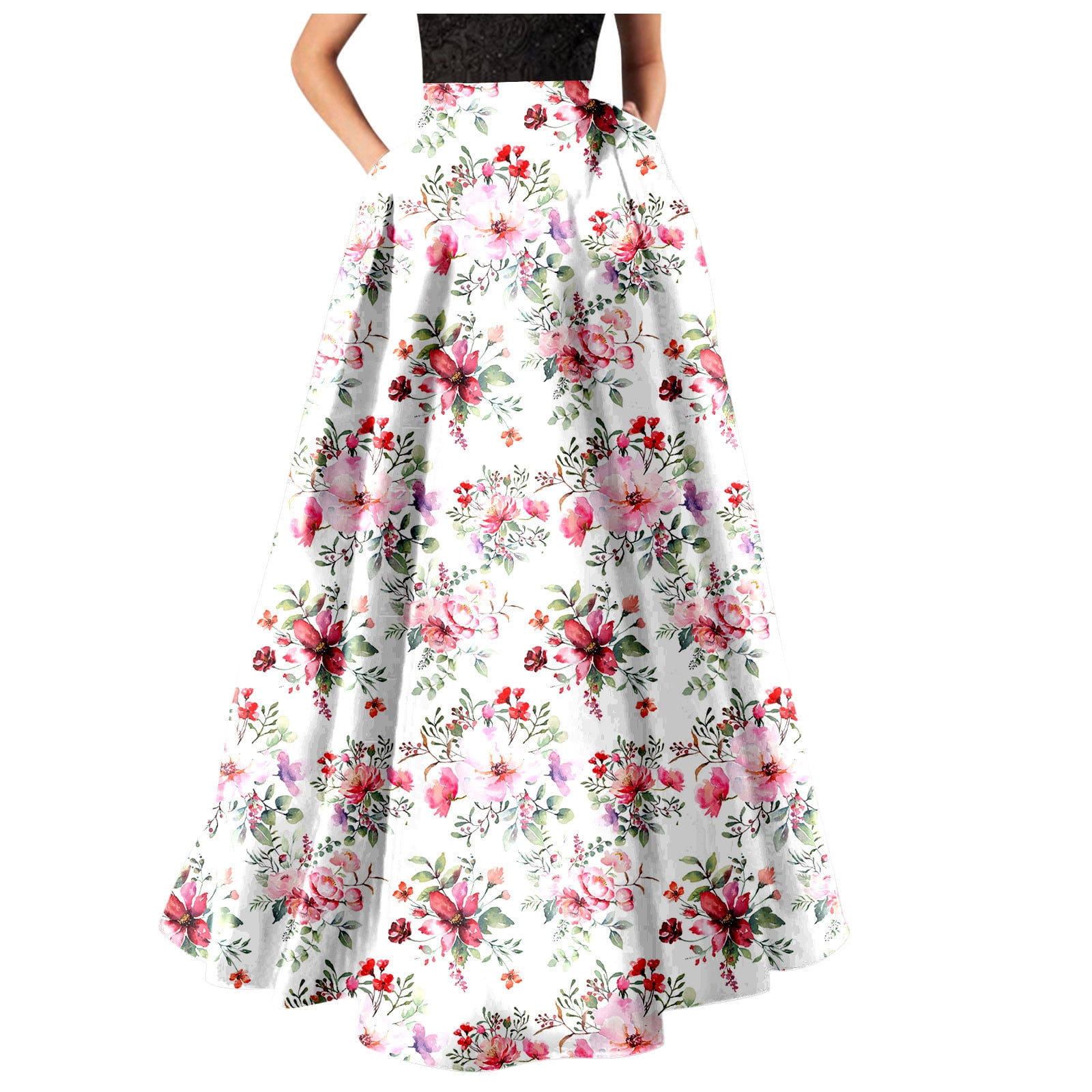 White Skirts for Women Floral Graphic Maxi Long Loose Fit Beach Formal ...