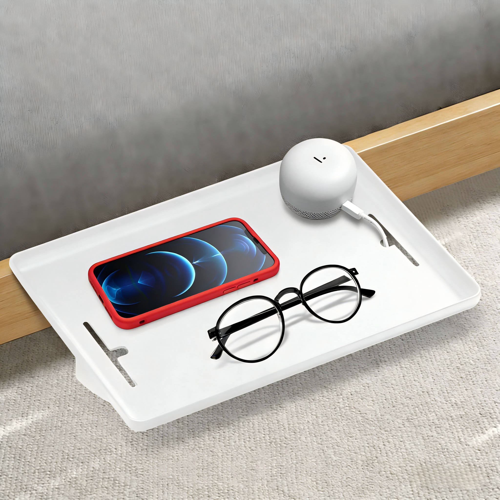 White Slide-On Bedside Tray - Bunk Bed Shelf with Cable Management ...