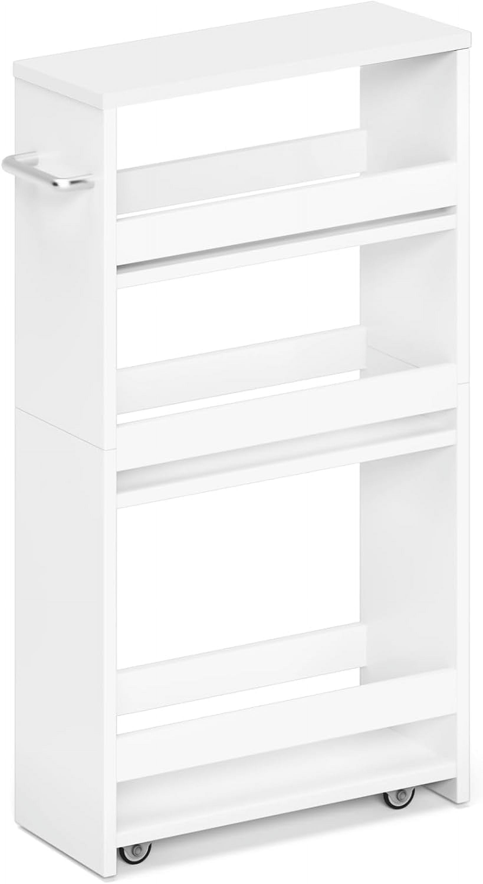 White Slim Storage Cart with Wheels, 4 Tier Rolling Utility Cart with ...