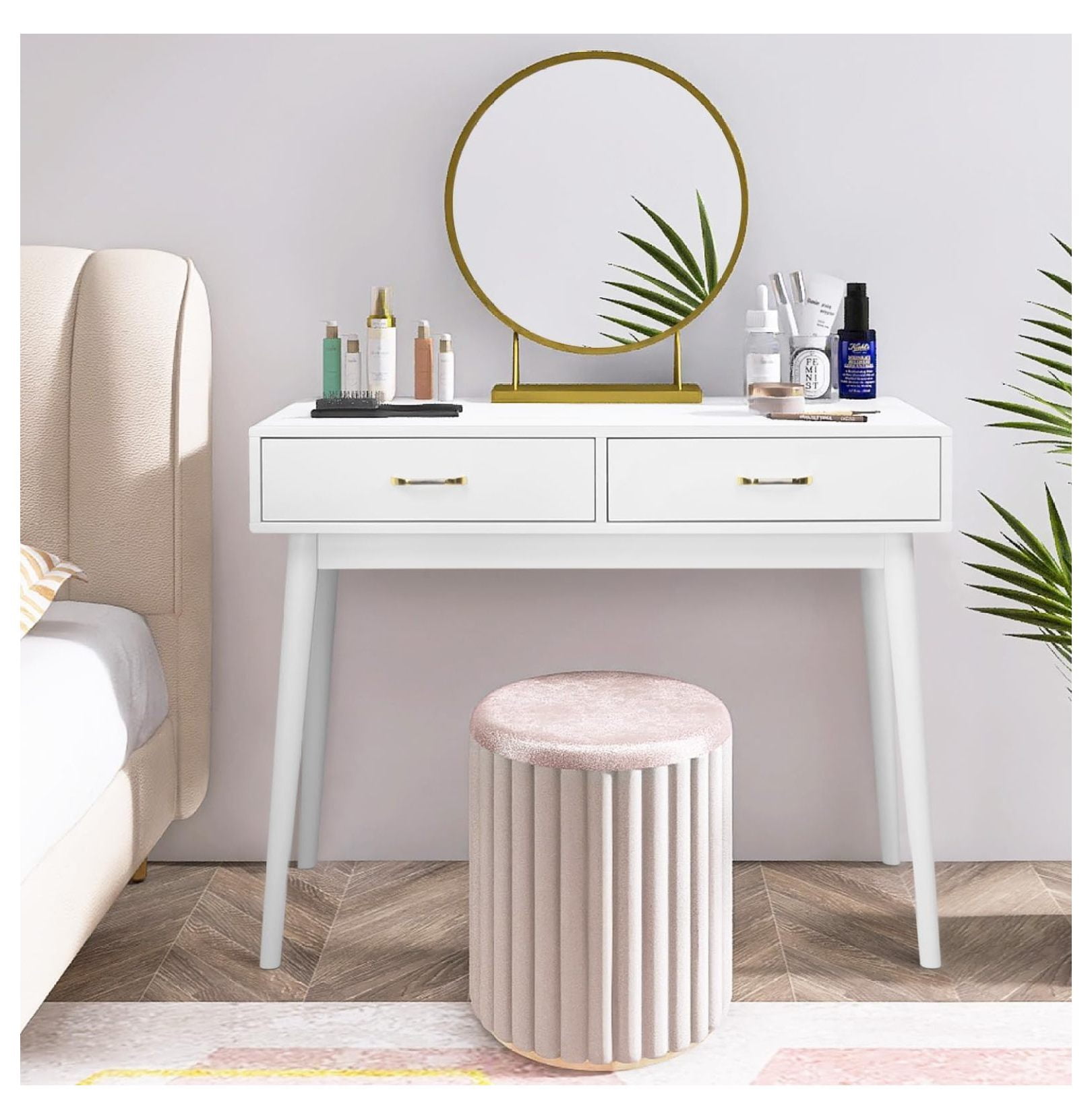 White Small Desk with Drawers 40 Inch Home Office Study Writing Desk ...