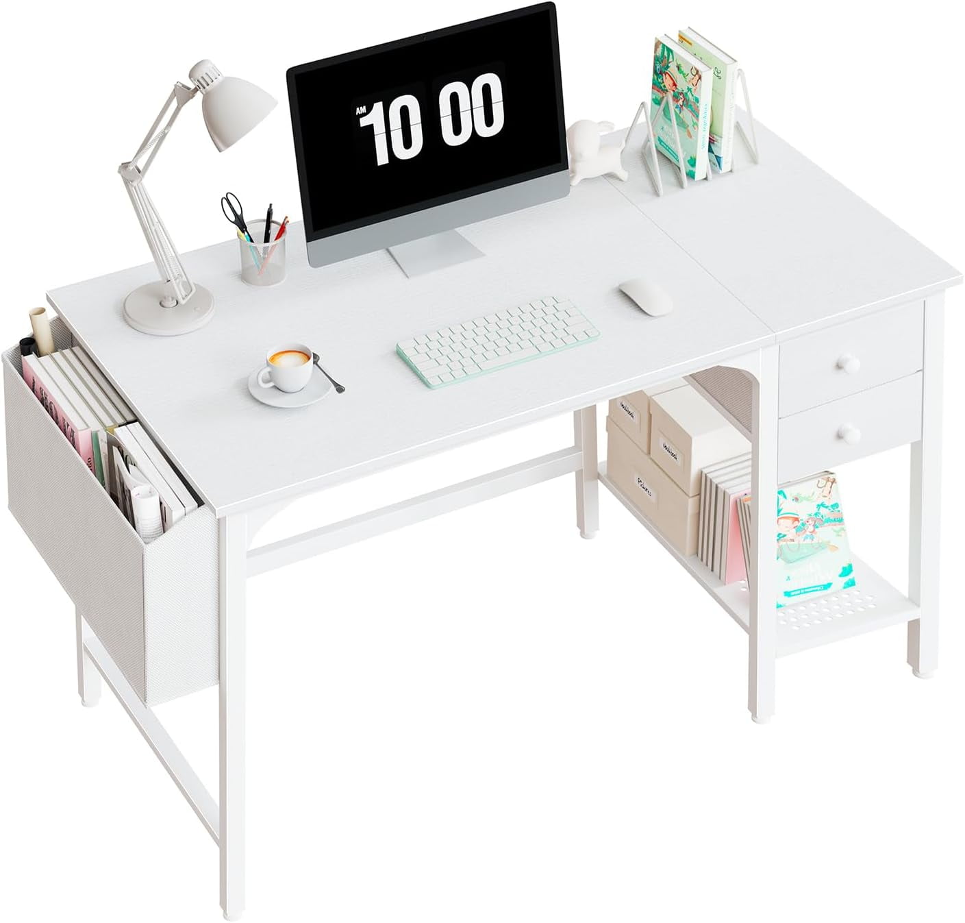 White Small Desk with Drawers - 40 Inch Computer Desk for Small Space ...