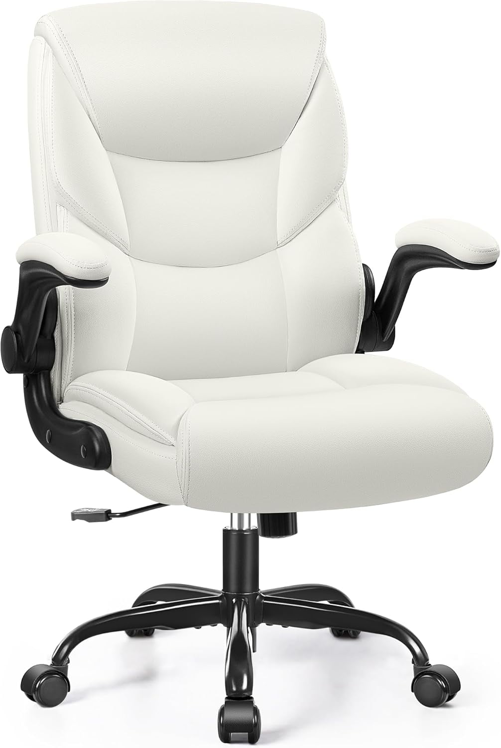 White Small PU Leather Office Chair, Ergonomic Desk Chair with Comfy ...