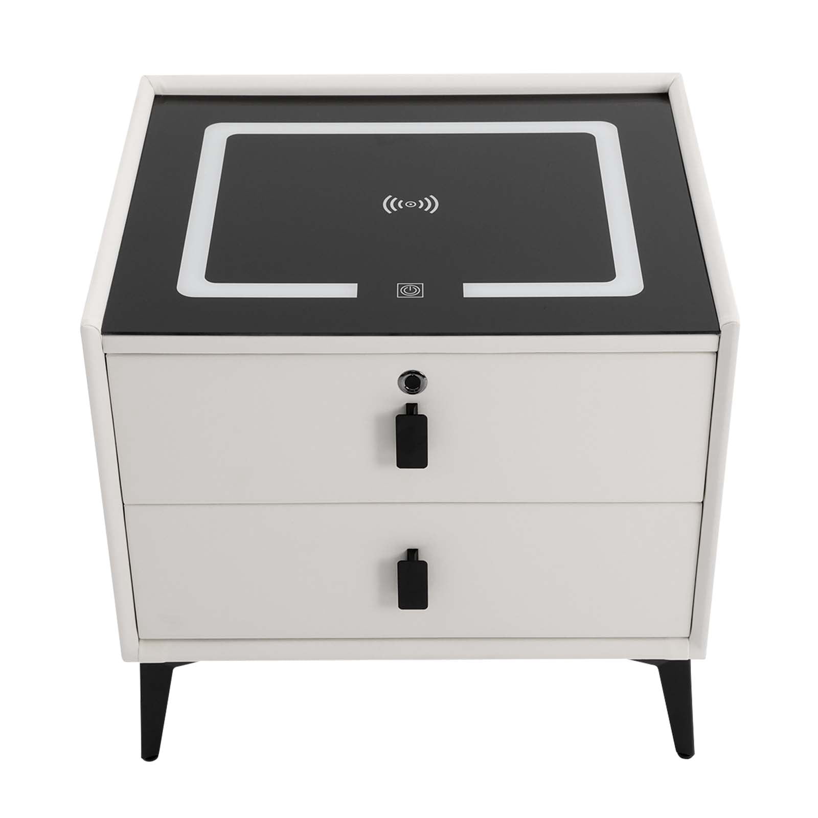White Smart Nightstands with Fingerprint Lock Drawer, Wireless Charging ...