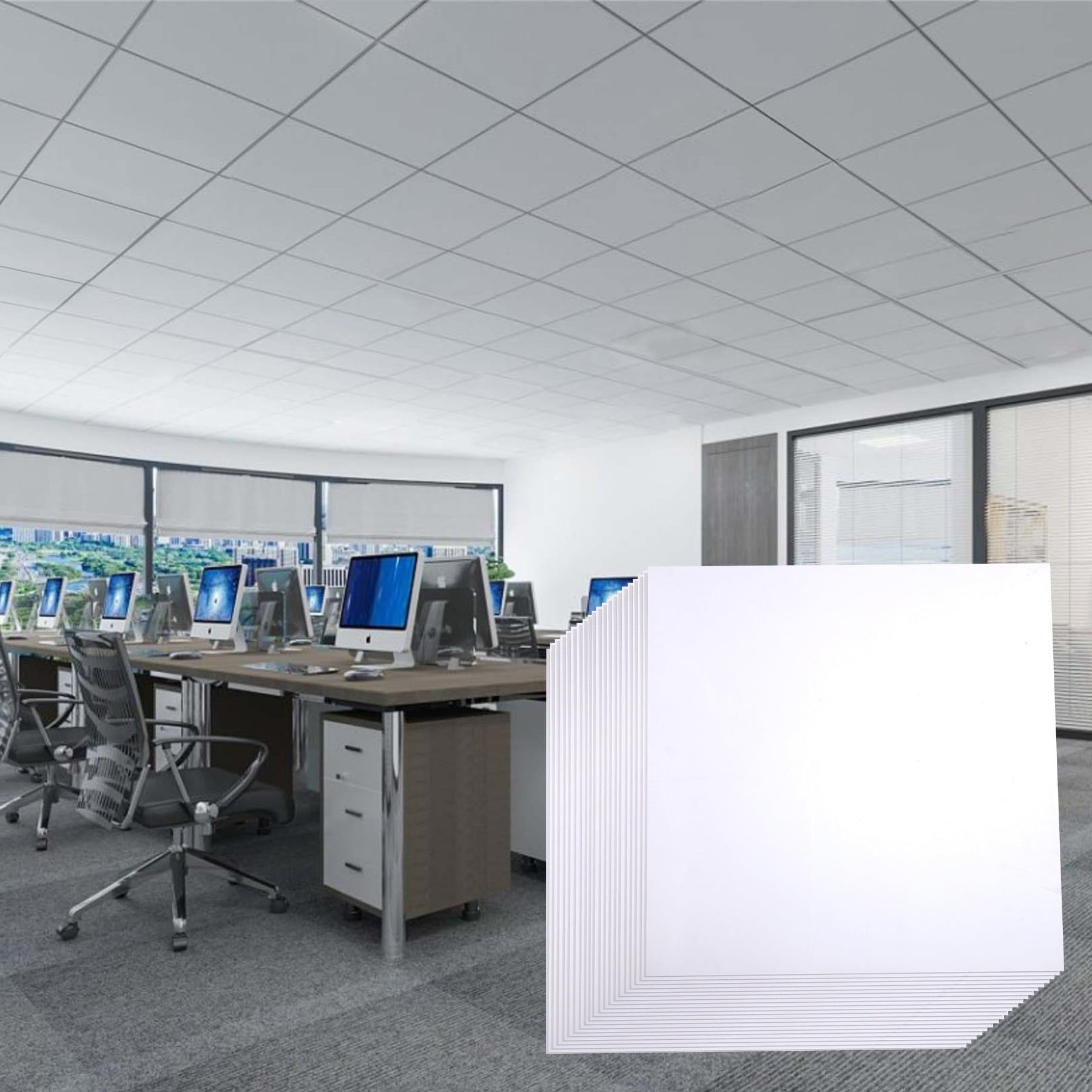 White Smooth Drop Ceiling Tiles, Easy Drop-in Installation PVC Panels ...