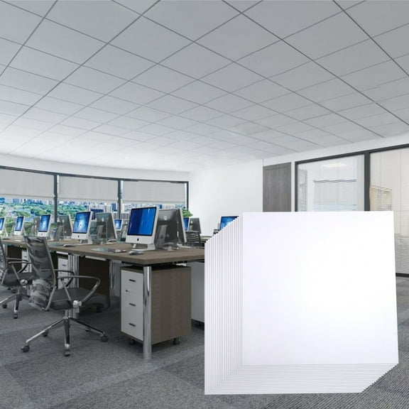 Smooth White 2ft x 2ft Vinyl Drop Ceiling Tiles - Box of 10, Waterproof ...