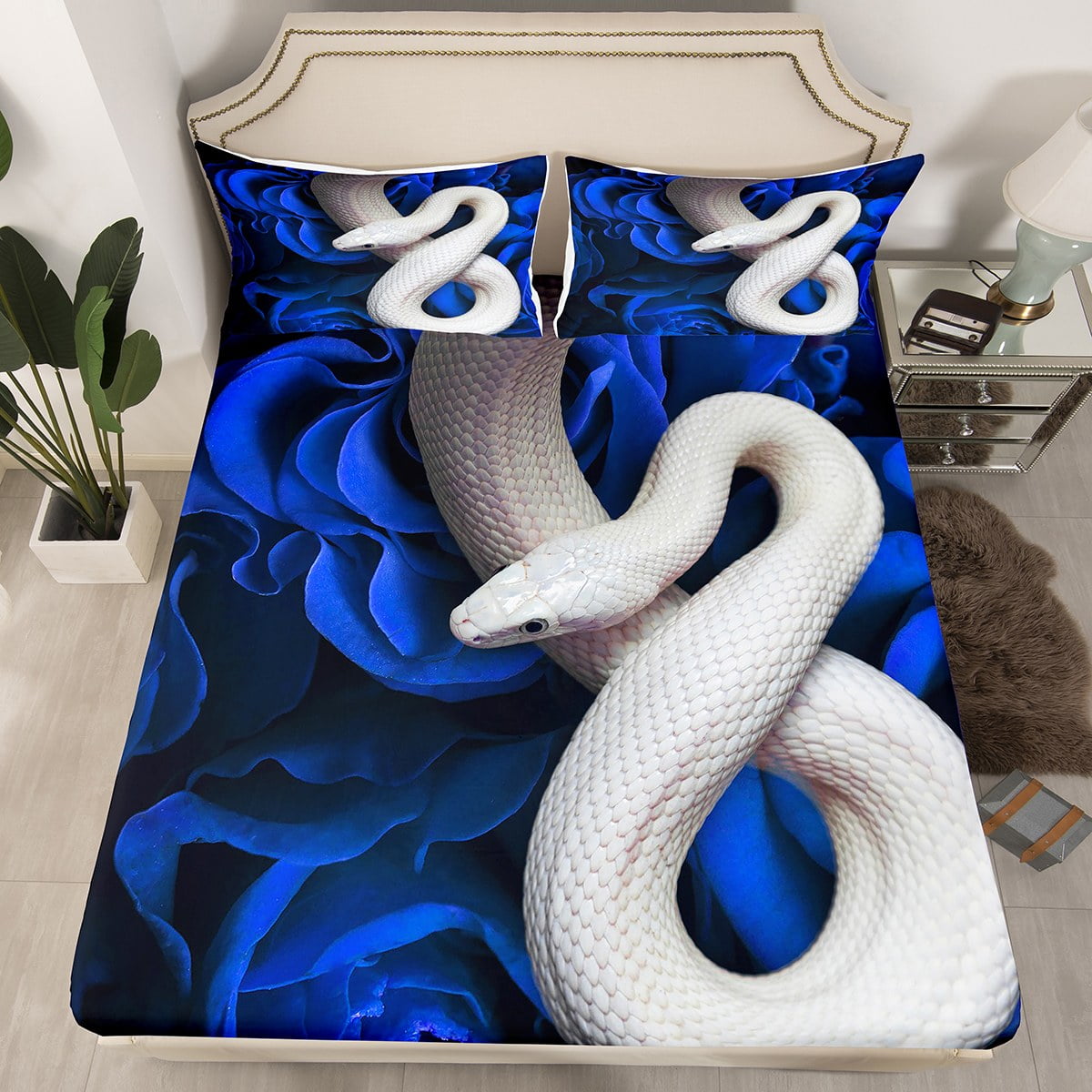 White Snake Hide Bed Sheets,African Tropical Desert Wild Animal Fitted ...