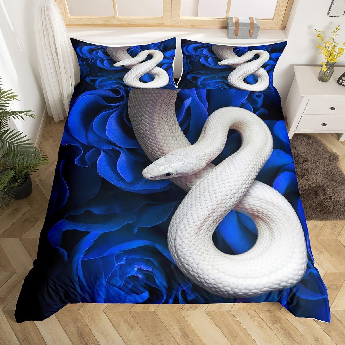 White Snake Hide Bedding Set for Adult Men,African Tropical Desert Wild ...